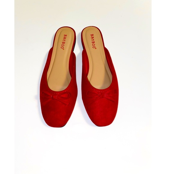 BAMBOO | Shoes | Bamboo Red Square Toe Ballet Slip On Flat Mules | Poshmark